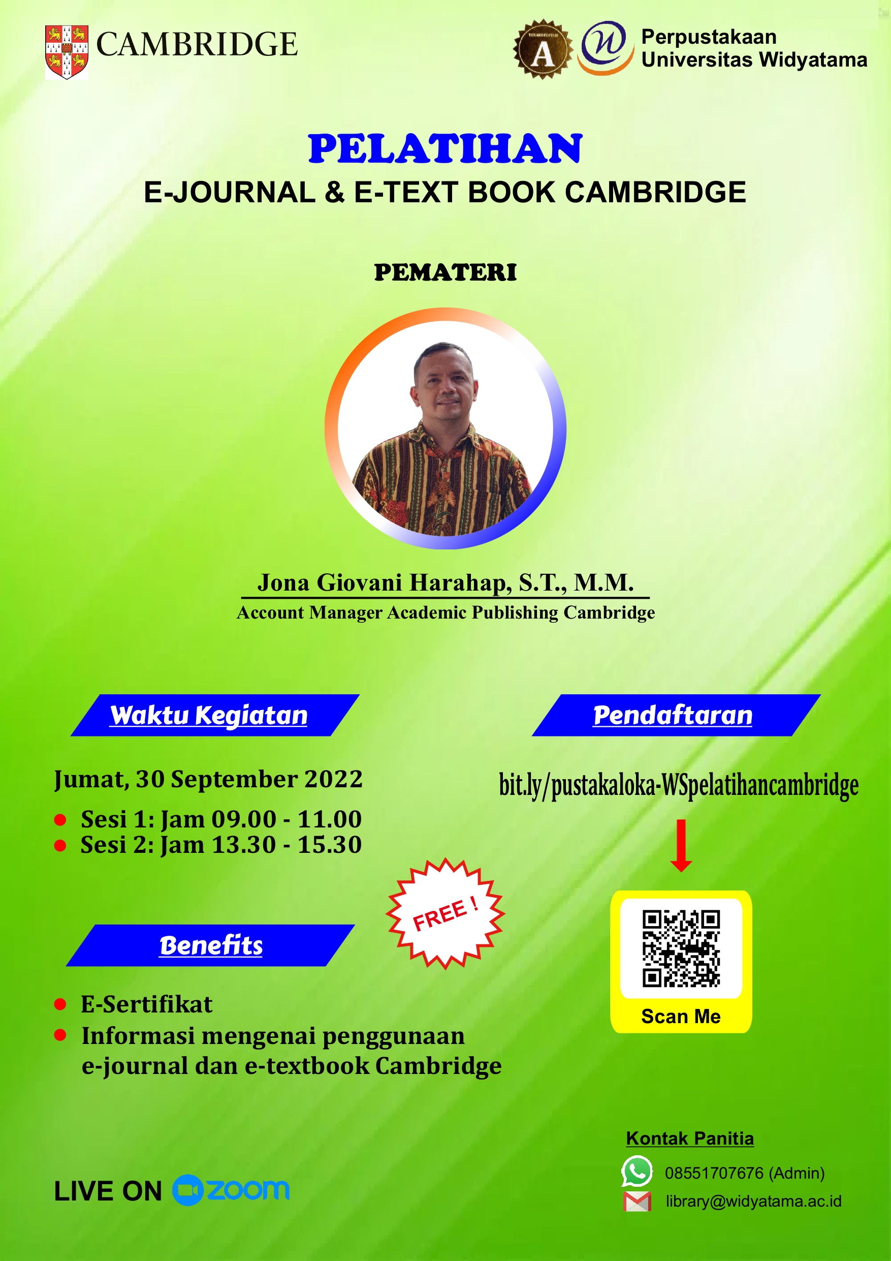 KEGIATAN PELATIHAN E-JOURNAL DAN E-TEXTBOOK CAMBRIDGE YANG DILANGGAN BULAN SEPTEMBER 2022 ...