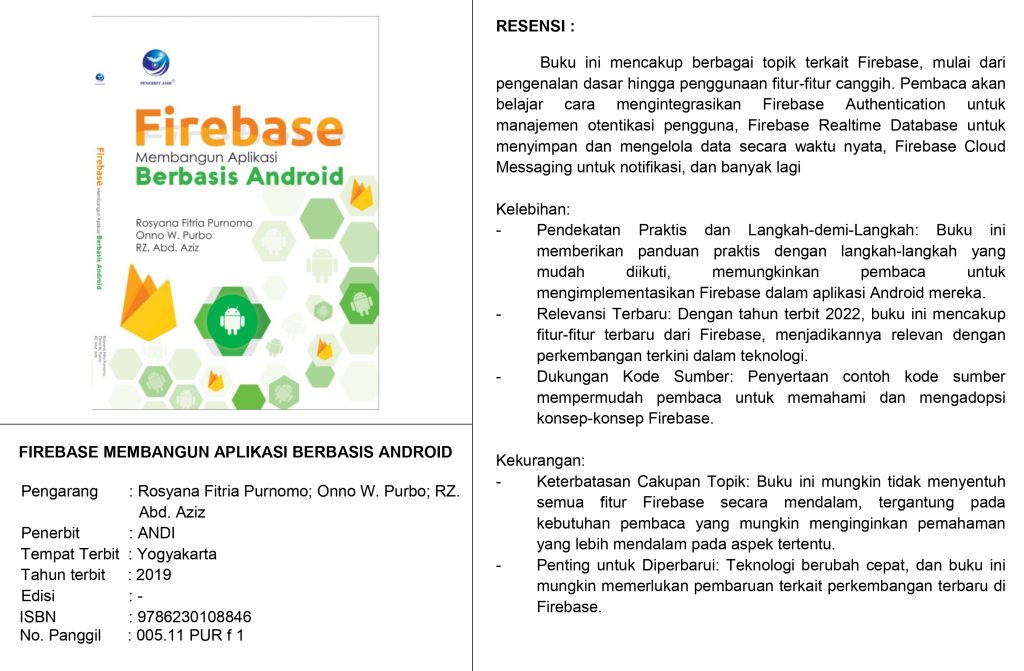 Resensi Buku - FIREBASE MEMBANGUN APLIKASI BERBASIS ANDROID - Akbar - Perpustakaan Universitas ...