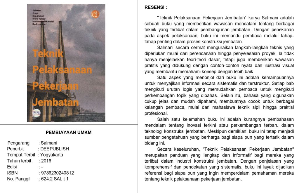 Resensi Buku - TEKNIK PELAKSANAAN PEKERJAAN JEMBATAN - Perpustakaan ...