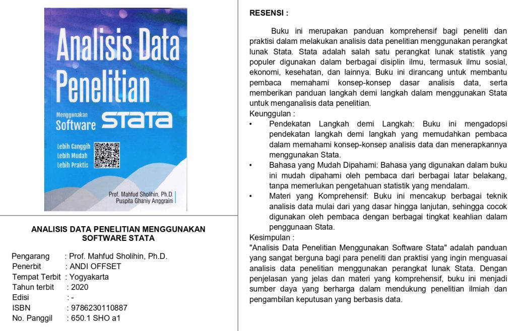 Resensi Buku - ANALISIS DATA PENELITIAN MENGGUNAKAN SOFTWARE STATA ...