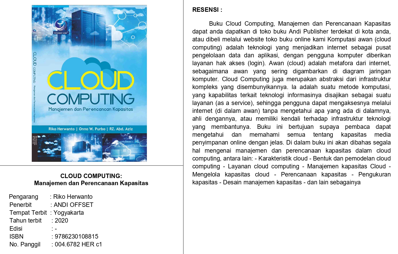 13. Resensi Buku - CLOUD COMPUTING - Perpustakaan Universitas Widyatama