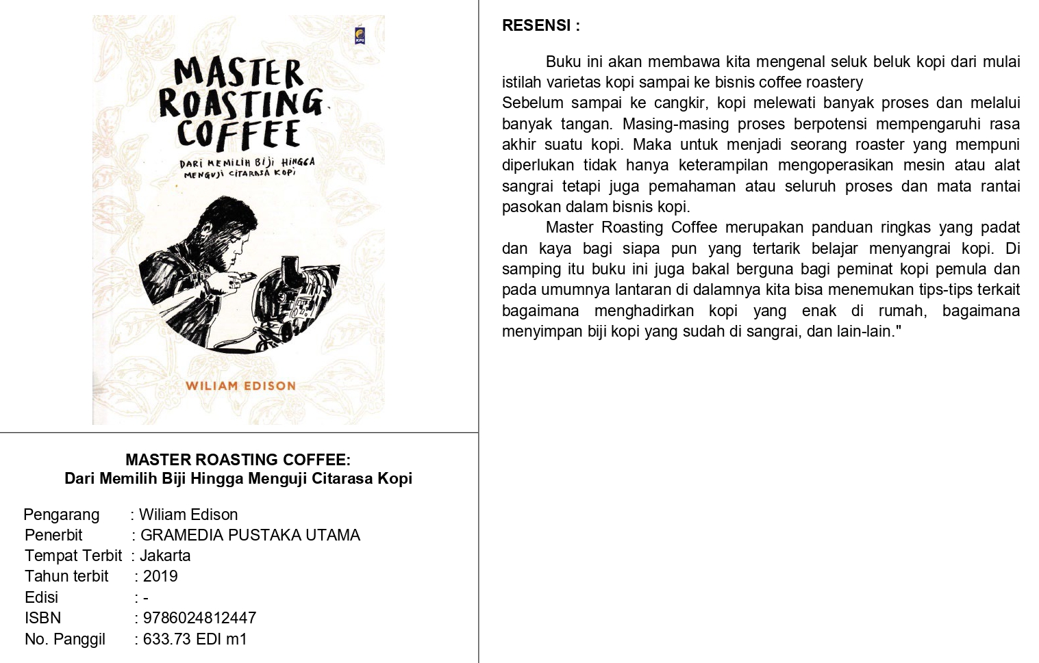 22. Resensi Buku - MASTER ROASTING COFFEE - Perpustakaan Universitas Widyatama