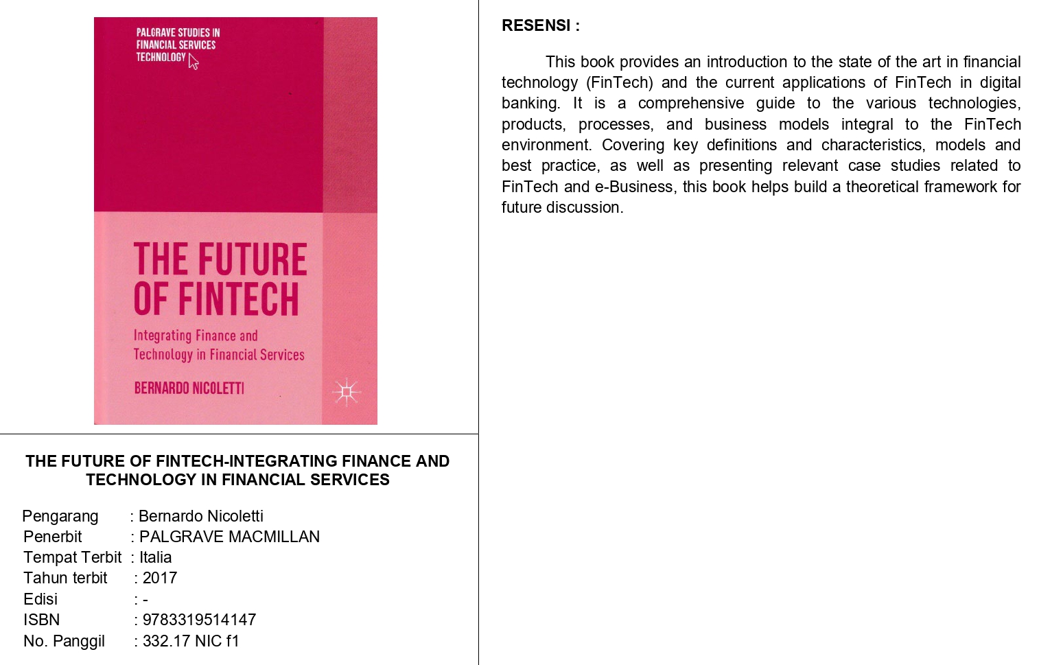 28. Resensi Buku - THE FUTURE OF FINTECH-INTEGRATING FINANCE AND ...