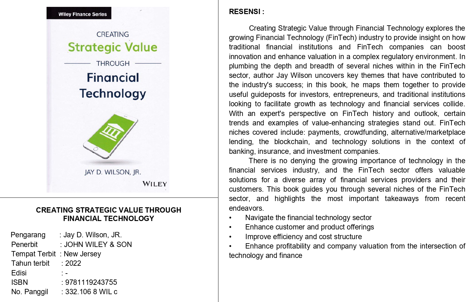 29. Resensi Buku - CREATING STRATEGIC VALUE THROUGH FINANCIAL ...