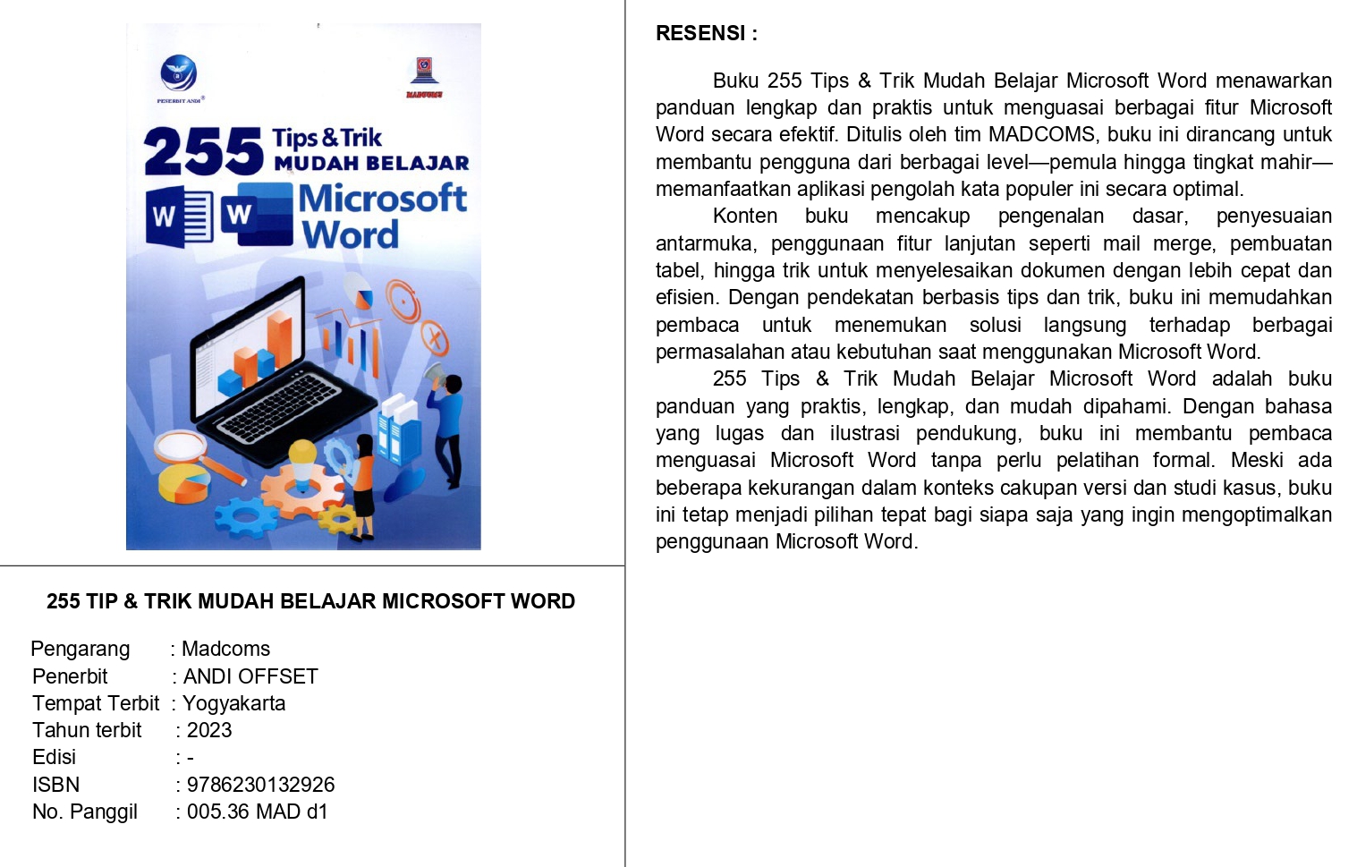 28. Resensi Buku - 255 TIP & TRIK MUDAH BELAJAR MICROSOFT WORD - Perpustakaan Universitas Widyatama