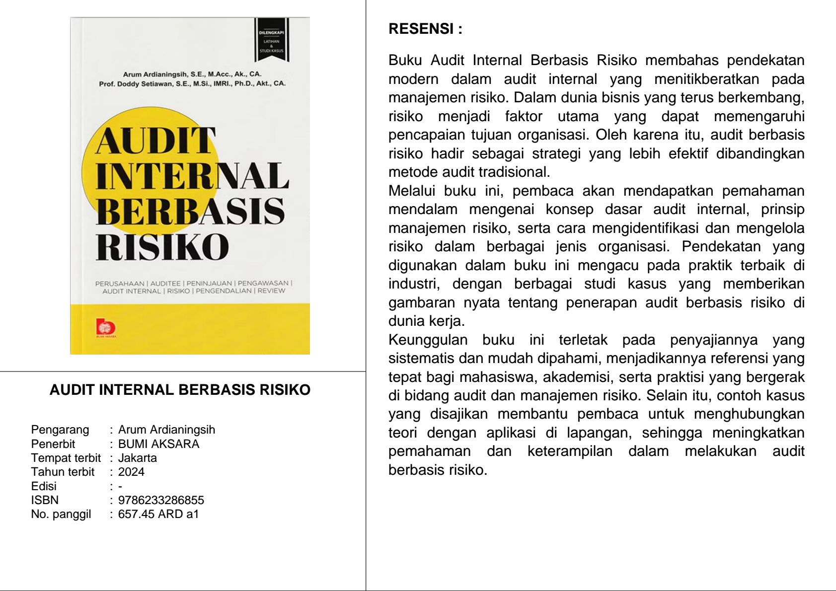 4. AUDIT INTERNAL BERBASIS RISIKO - Perpustakaan Universitas Widyatama
